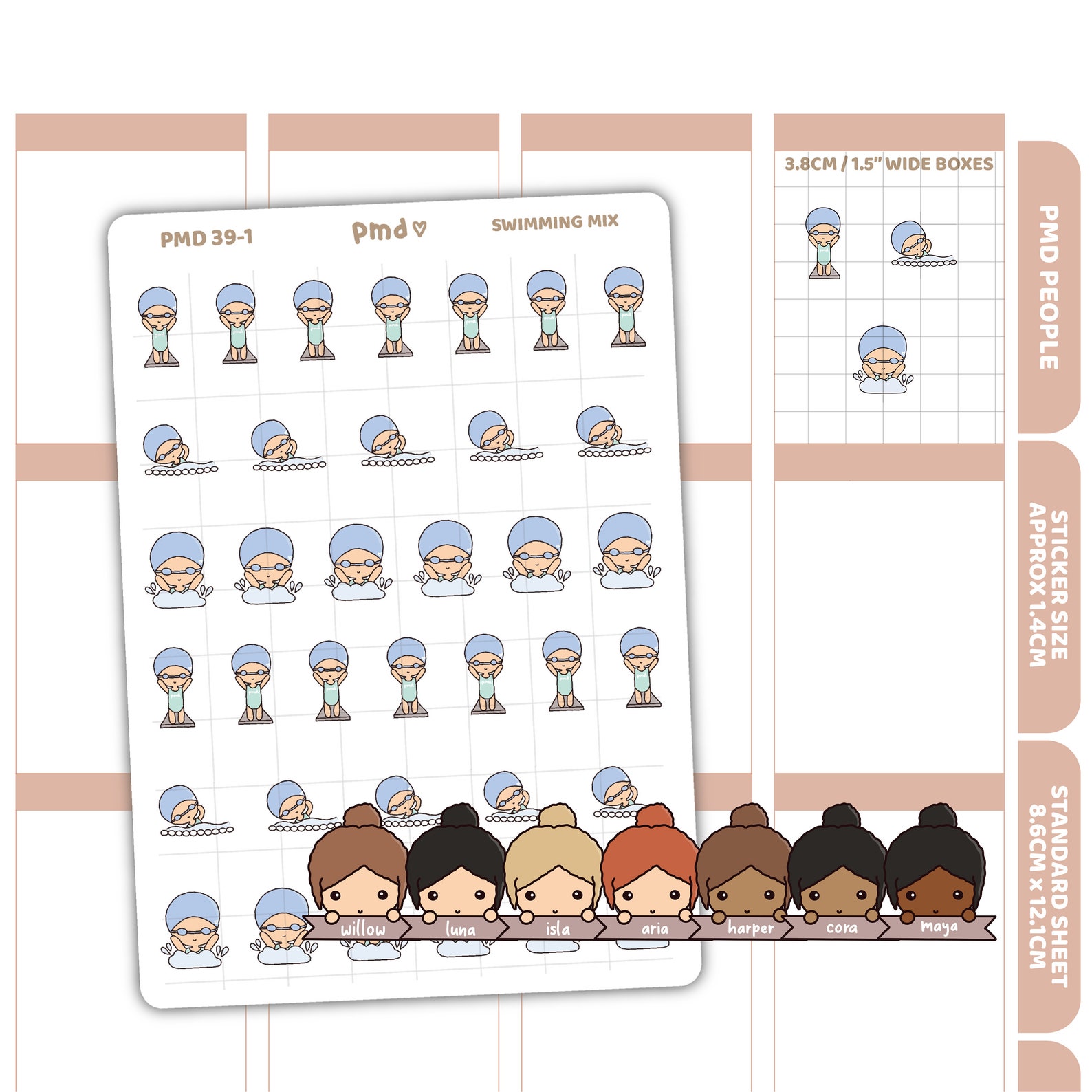 Swimming Stickers | PMD People Planner Stickers | PMD39 - Etsy