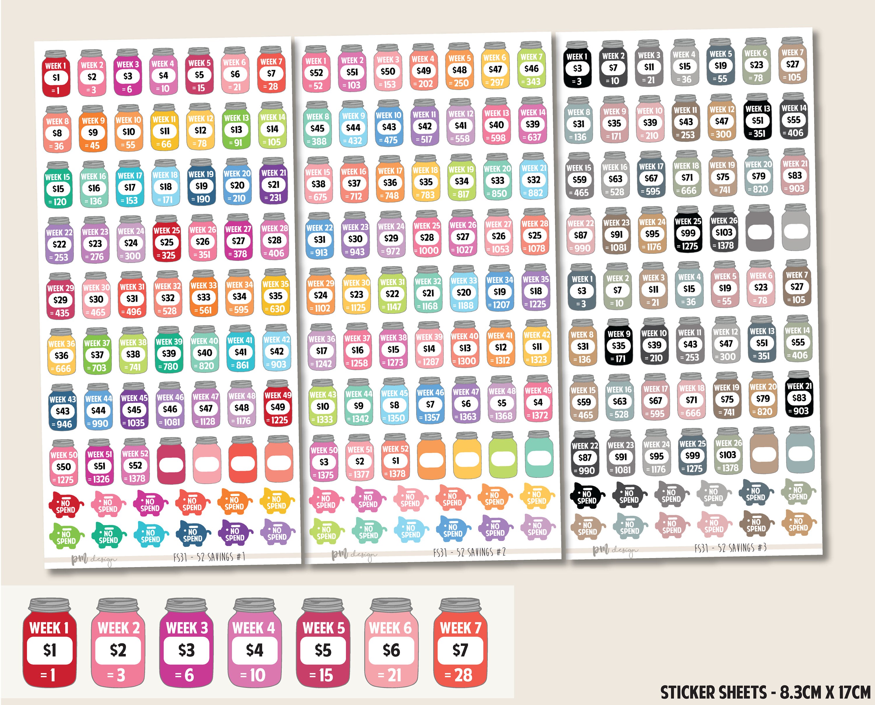 52 Week Savings Challenge Stickers Planner Stickers FS31 | Etsy