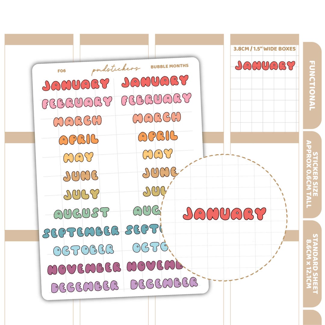 Bubble Months Stickers | Functional Planner Stickers | F06 - Etsy