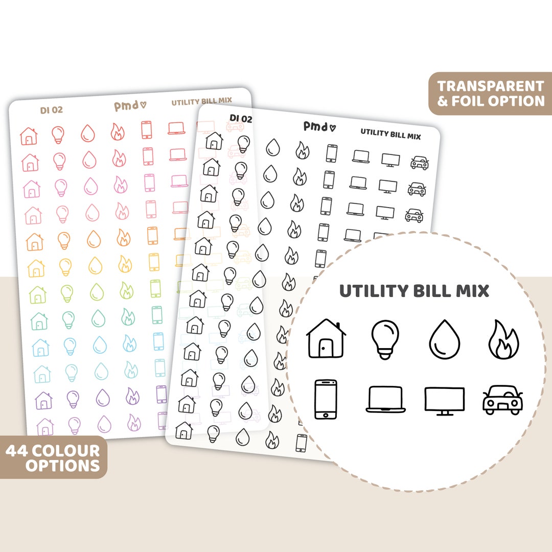 Utility Bill Mix Icon Stickers Planner Stickers DI02 - Etsy