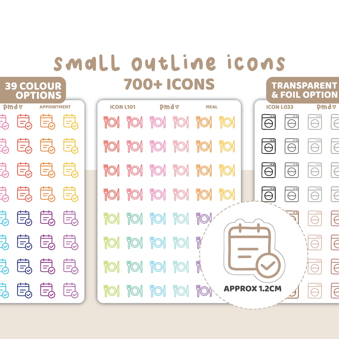Small Outline Icon Stickers 700 Icons Planner Stickers ICON L000 - Etsy