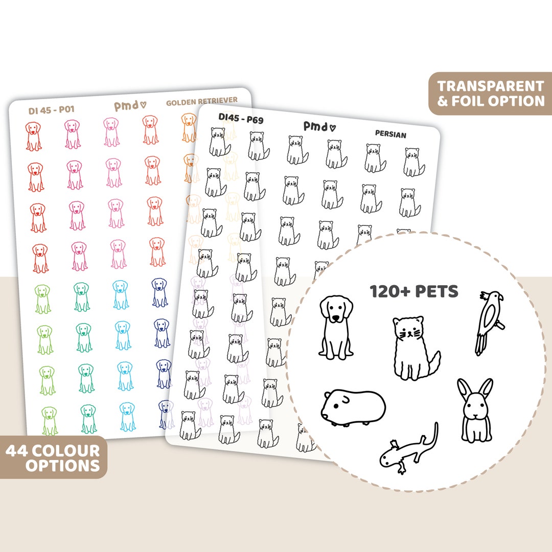 Pet Icon Stickers 120 Pets Planner Stickers DI45 - Etsy