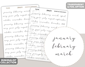 Months Printable Thin Script Word Stickers Digital Planner Sticker ...