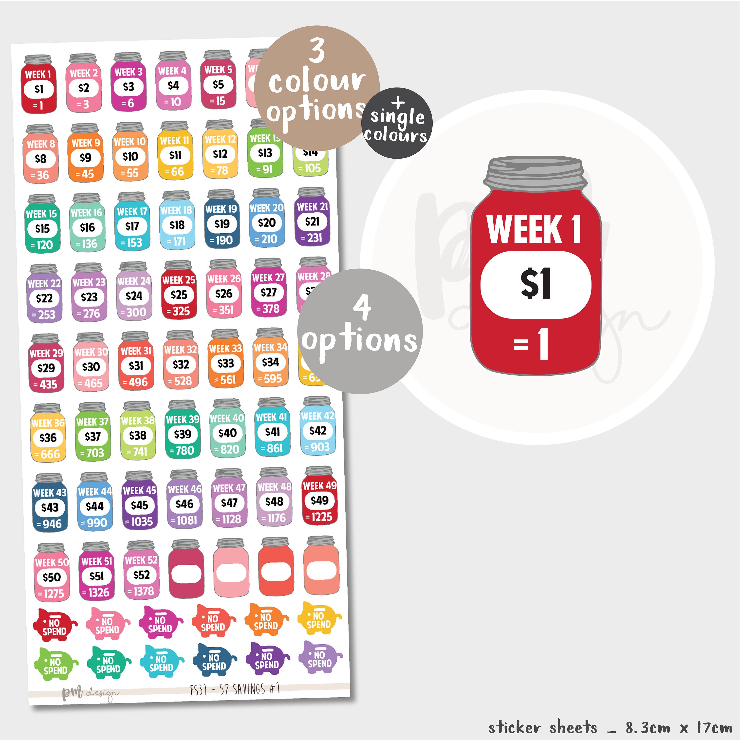 52 Week Savings Challenge Stickers Planner Stickers FS31 | Etsy