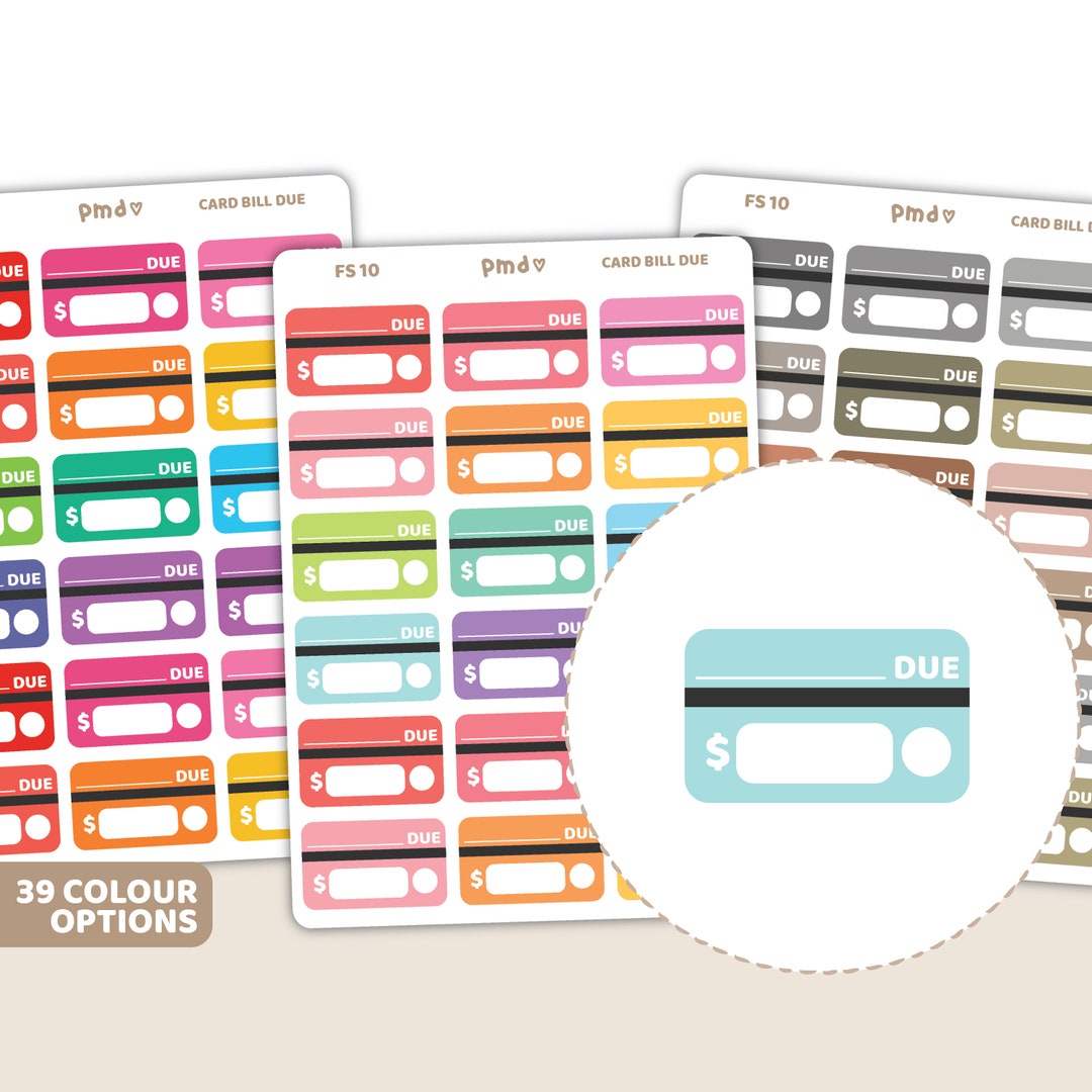 Card Bill Due Stickers Planner Stickers FS10 - Etsy