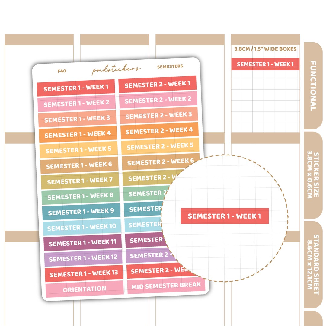 Semester Header Stickers | Functional Planner Stickers | F40 - Etsy