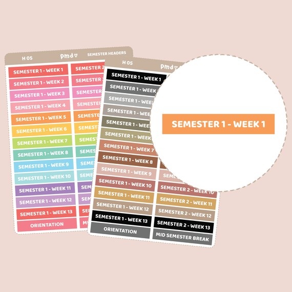 Semester Header Stickers Semester 1 to 2 Week 1 to 13 | Etsy Australia