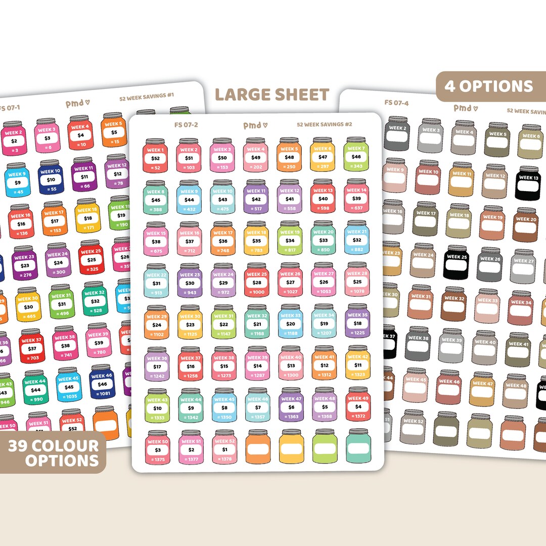 52 Week Savings Challenge Stickers Planner Stickers FS07-L - Etsy