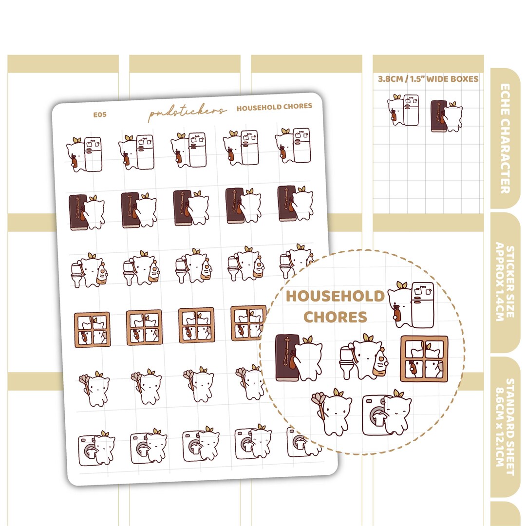 Household Chores Stickers | Eche Character Planner Stickers | E05 ...