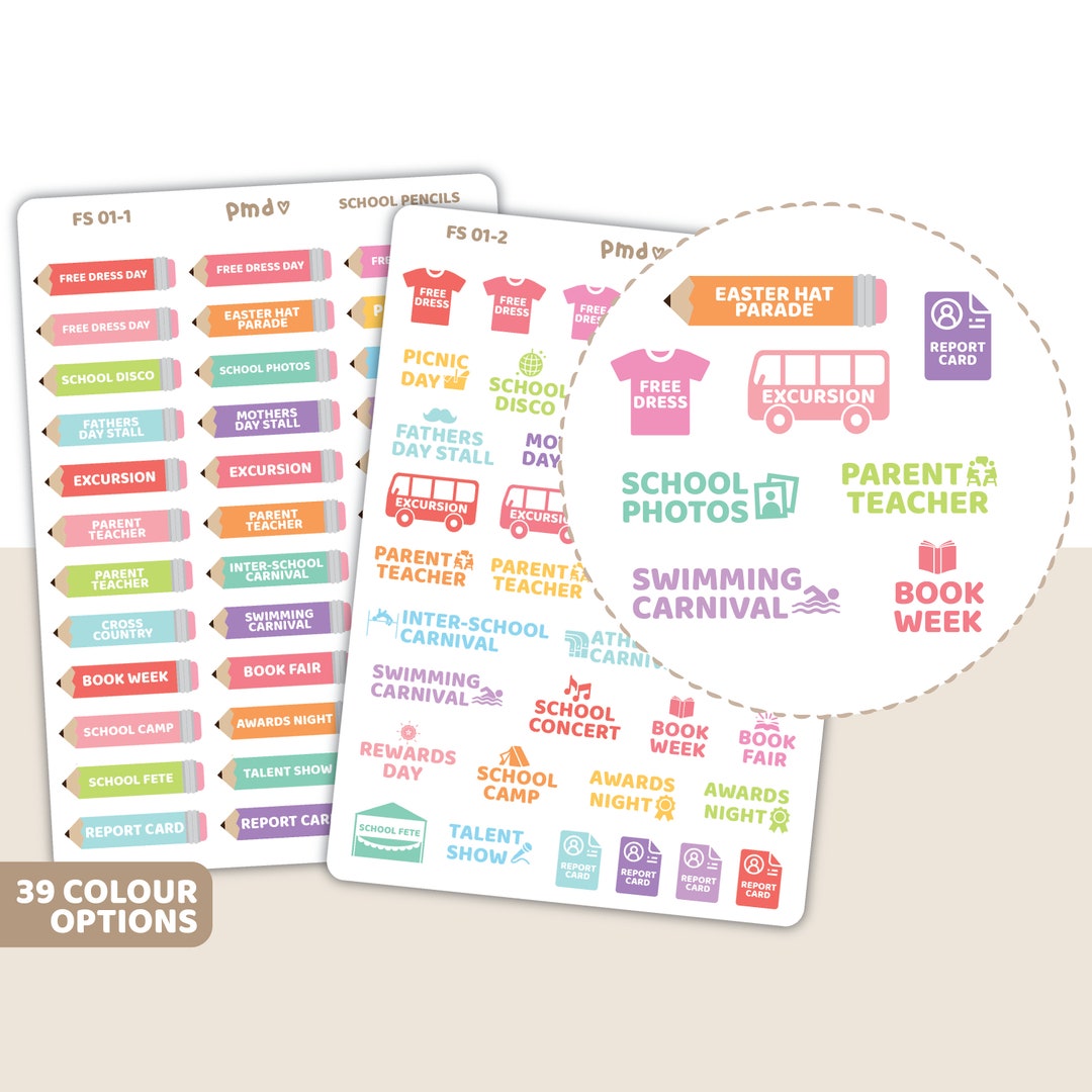 School Day Stickers Planner Stickers FS01 - Etsy Australia