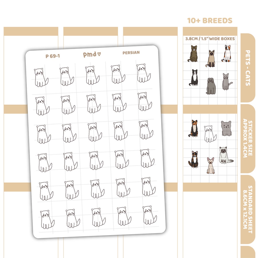 Cat Pet Stickers Pet Stickers 10 Breeds Planner Stickers PET02 - Etsy