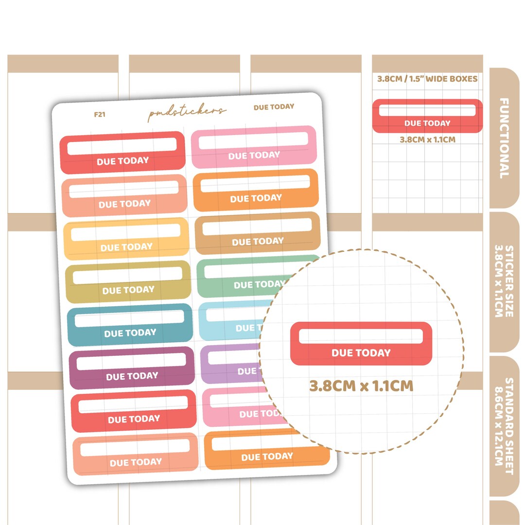 Due Today Box Stickers | Functional Planner Stickers | F21 - Etsy