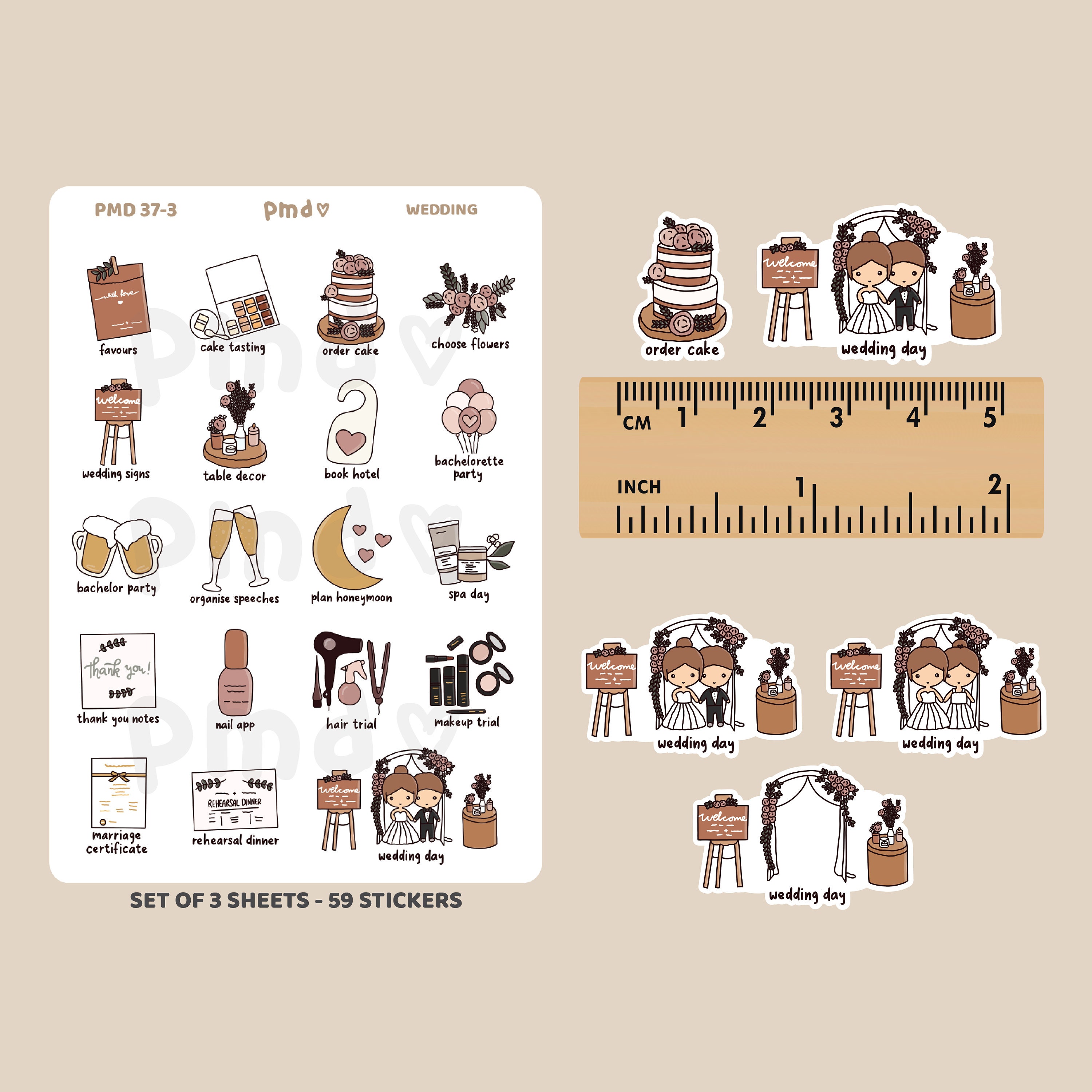 Wedding Sticker Bundle 4 Sheets Planner Stickers BU02 - Etsy