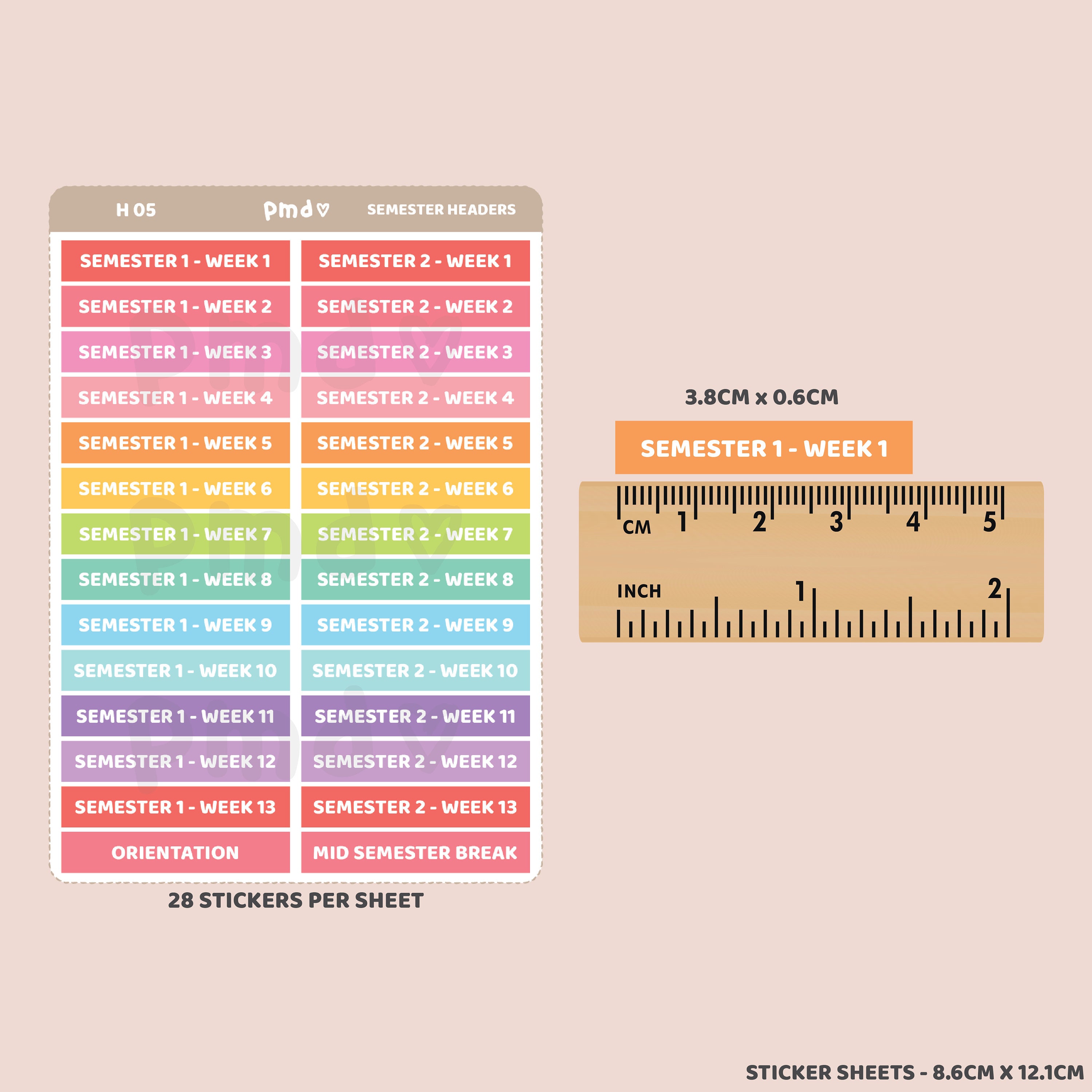 Semester Header Stickers Semester 1 to 2 Week 1 to 13 | Etsy Australia