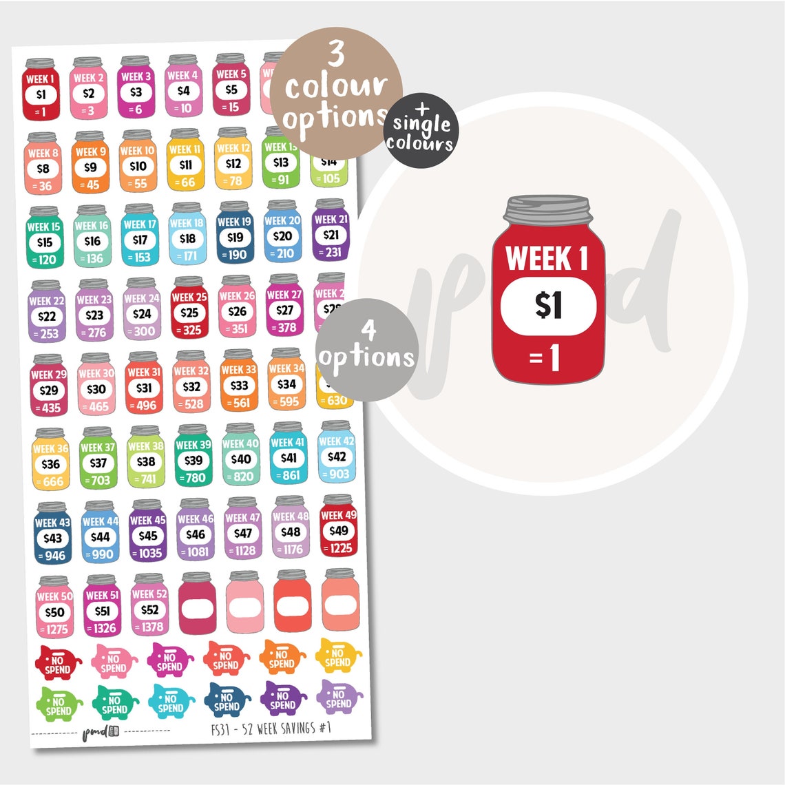 52 Week Savings Challenge Stickers Planner Stickers FS31 | Etsy