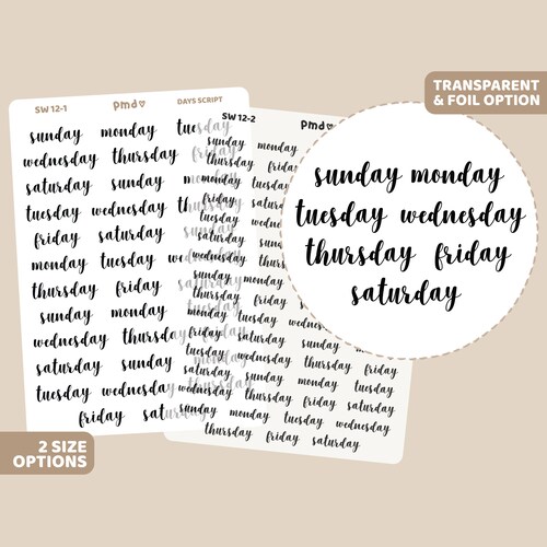 Days Script Word Stickers Planner Stickers SW12 - Etsy