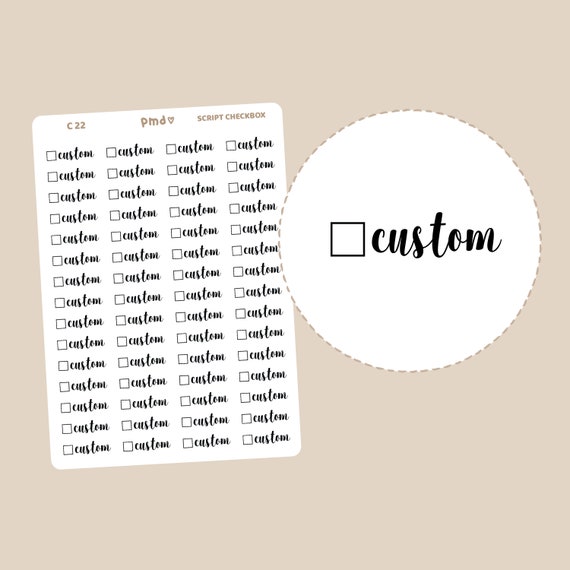 Custom Checkbox Tiny Script Word Stickers Planner Stickers | Etsy