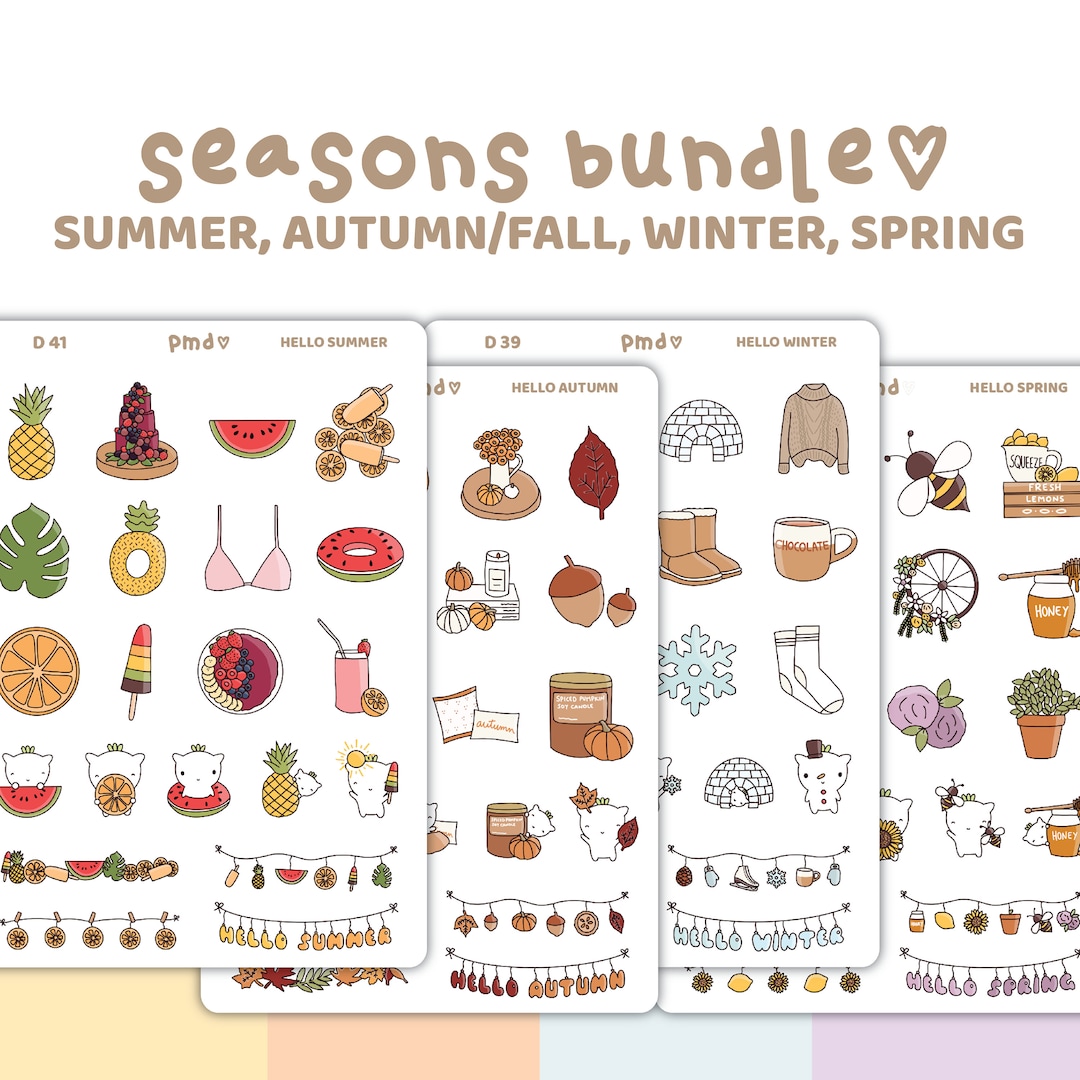 Seasons Sticker Bundle 4 Sheets Planner Stickers BU03 - Etsy