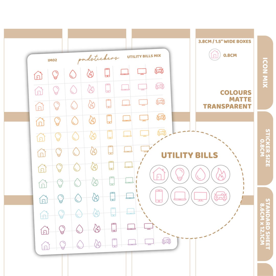 Utility Bills Mix Icon Dot Stickers | Planner Stickers | IM02 - Etsy