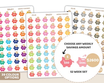 Savings Stickers, Savings Tracker Planner Stickers, Piggy Bank Stickers ...