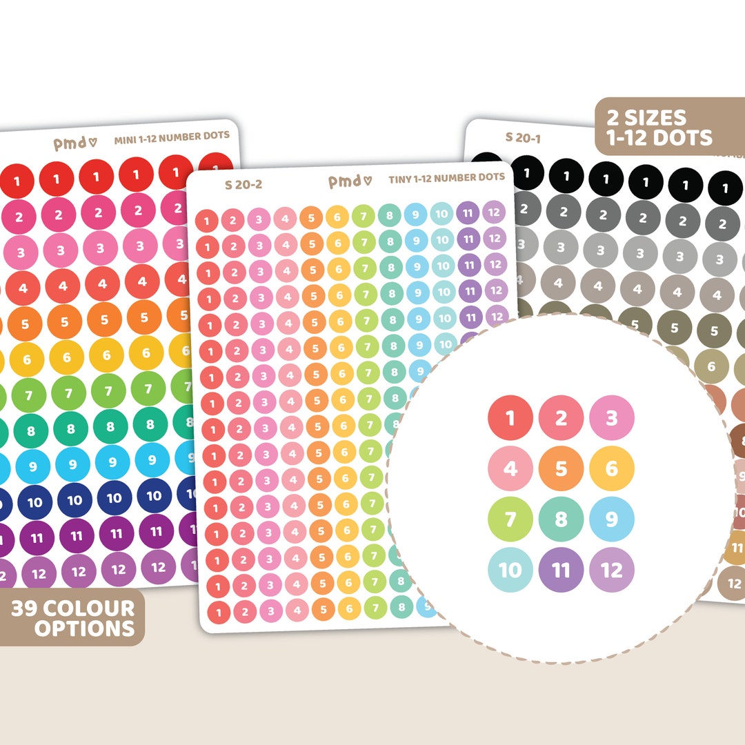 1-12 Number Dot Stickers Planner Stickers S20 - Etsy