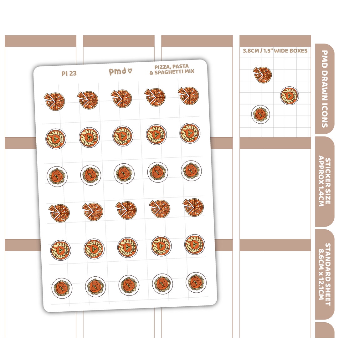 Pizza, Pasta & Spaghetti Bol Stickers PMD Drawn Icon Planner Stickers ...