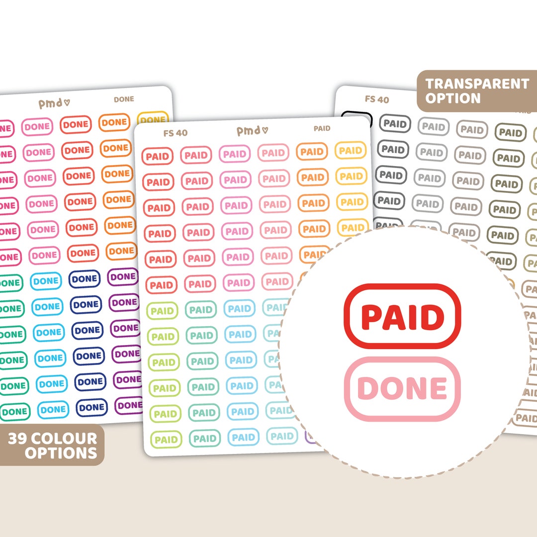 Paid or Done Stickers Planner Stickers FS40 - Etsy
