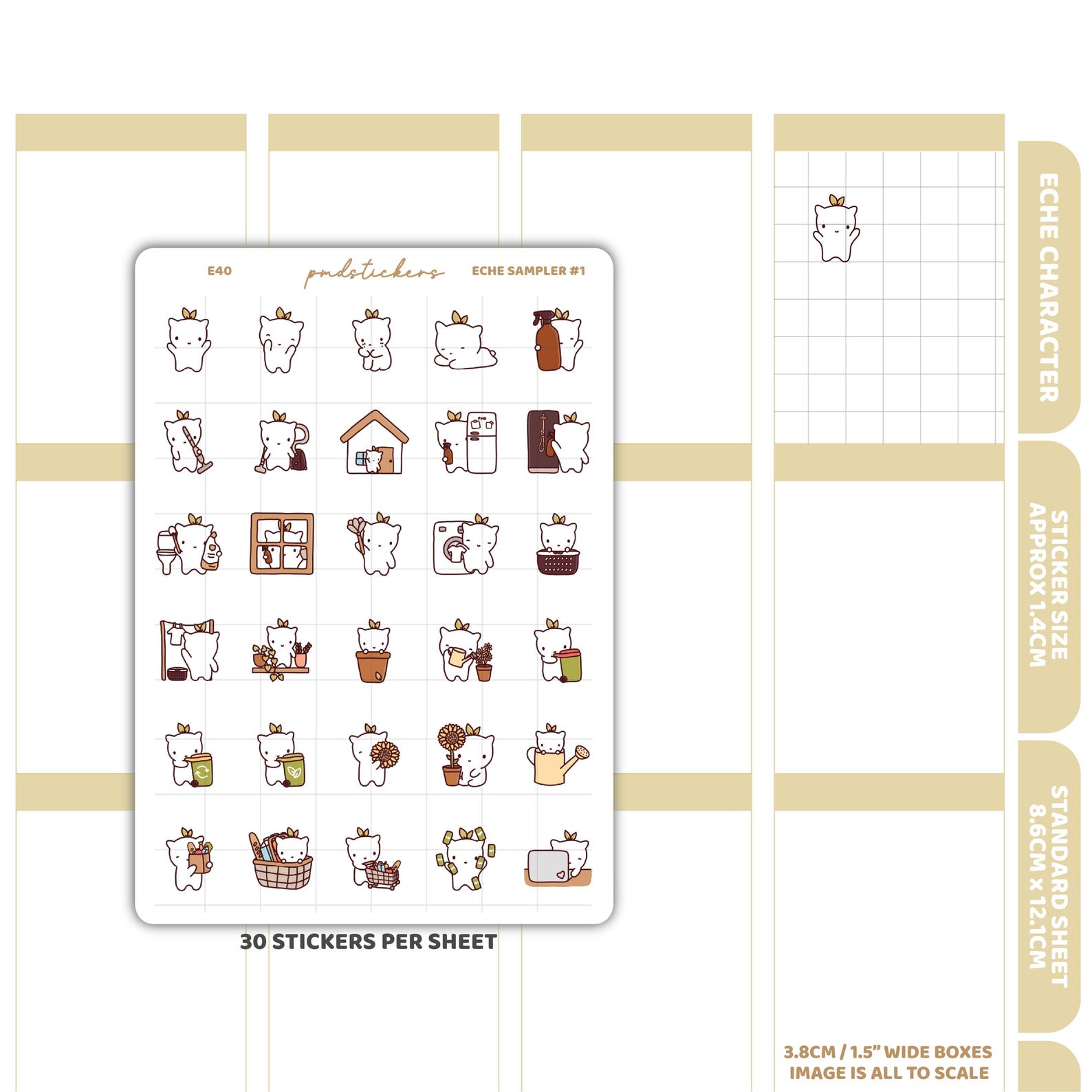 Eche Sampler #1 Stickers | Eche Character Planner Stickers | E40 - Etsy