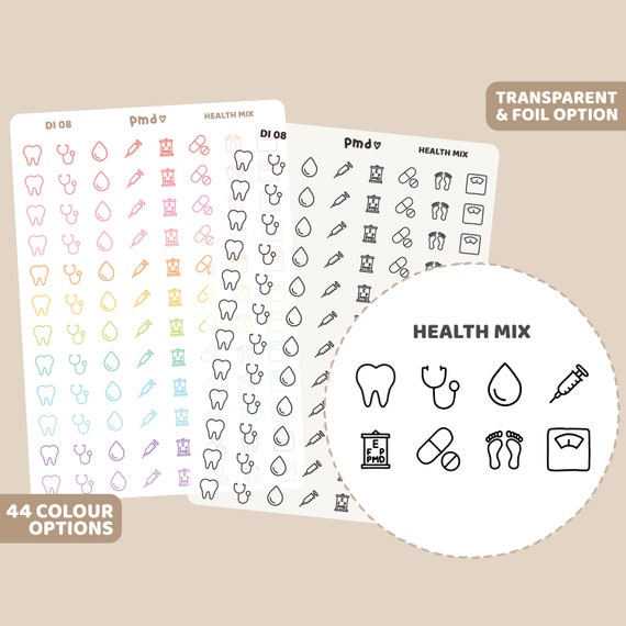 Health Mix Icon Stickers Planner Stickers DI08 - Etsy