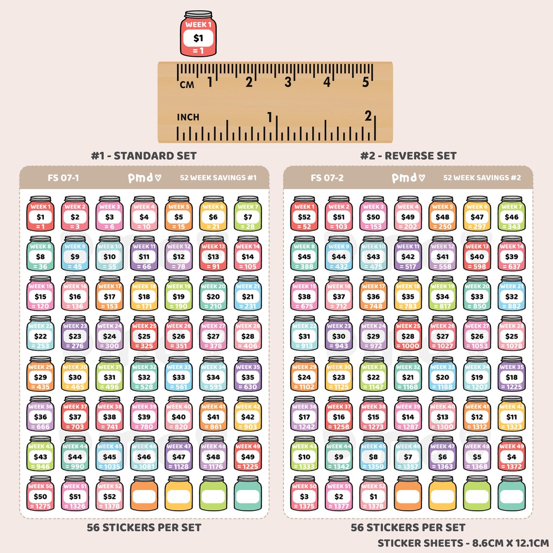 52 Week Savings Challenge Stickers Planner Stickers FS07 | Etsy