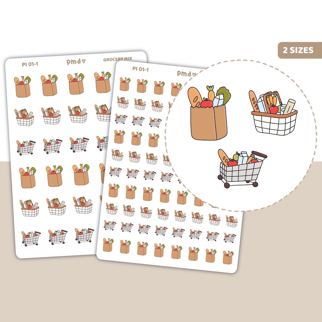 Grocery Stickers PMD Drawn Icon Planner Stickers PI01 - Etsy