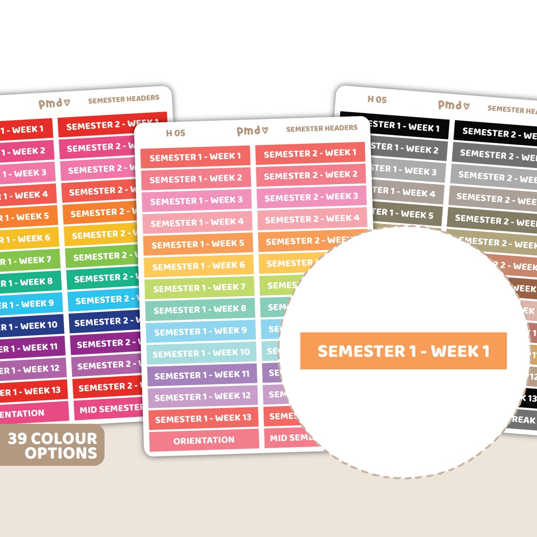 Semester Header Stickers Semester 1 to 2 Week 1 to 13 - Etsy Australia
