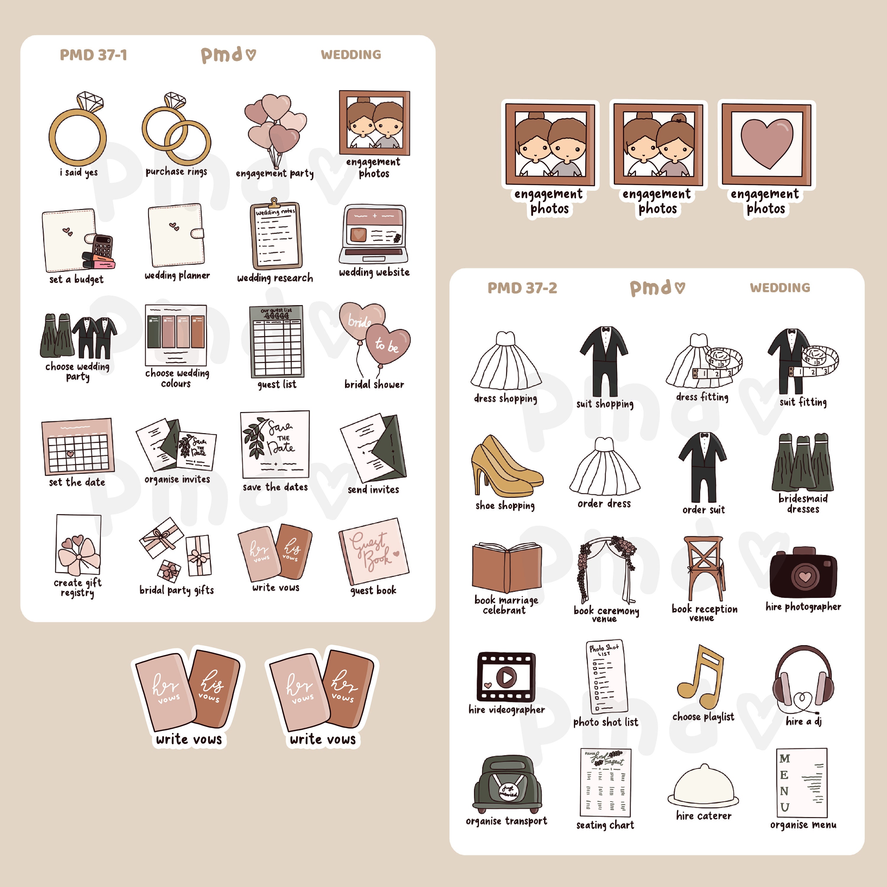 Wedding Sticker Bundle 4 Sheets Planner Stickers BU02 - Etsy