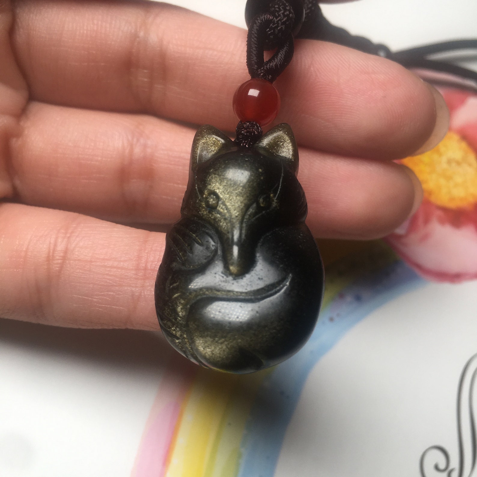Natural AAA Grade Gold Obsidian Cute fox Amulet | Etsy
