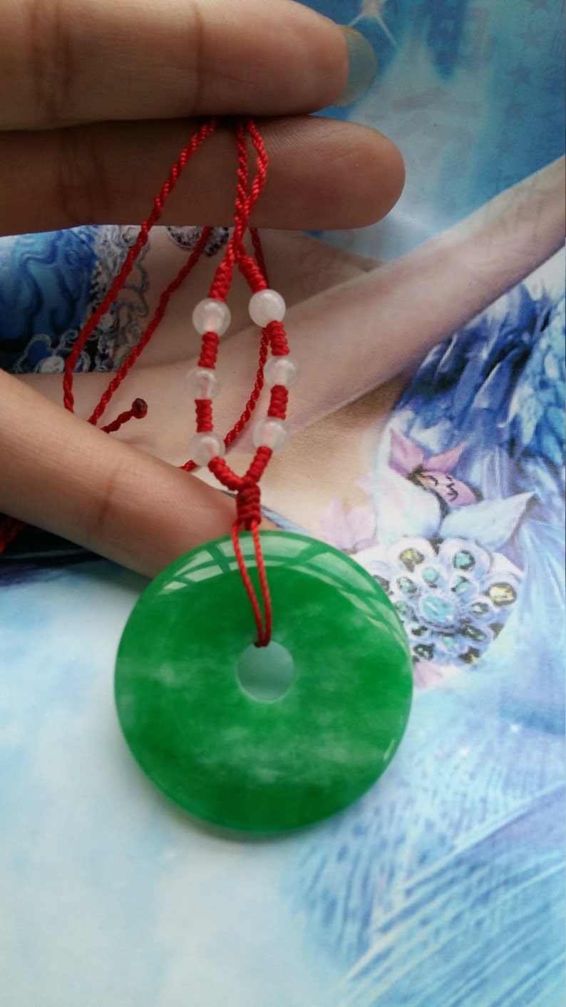 Green jade peace buckle pendants amulets sweater chain | Etsy