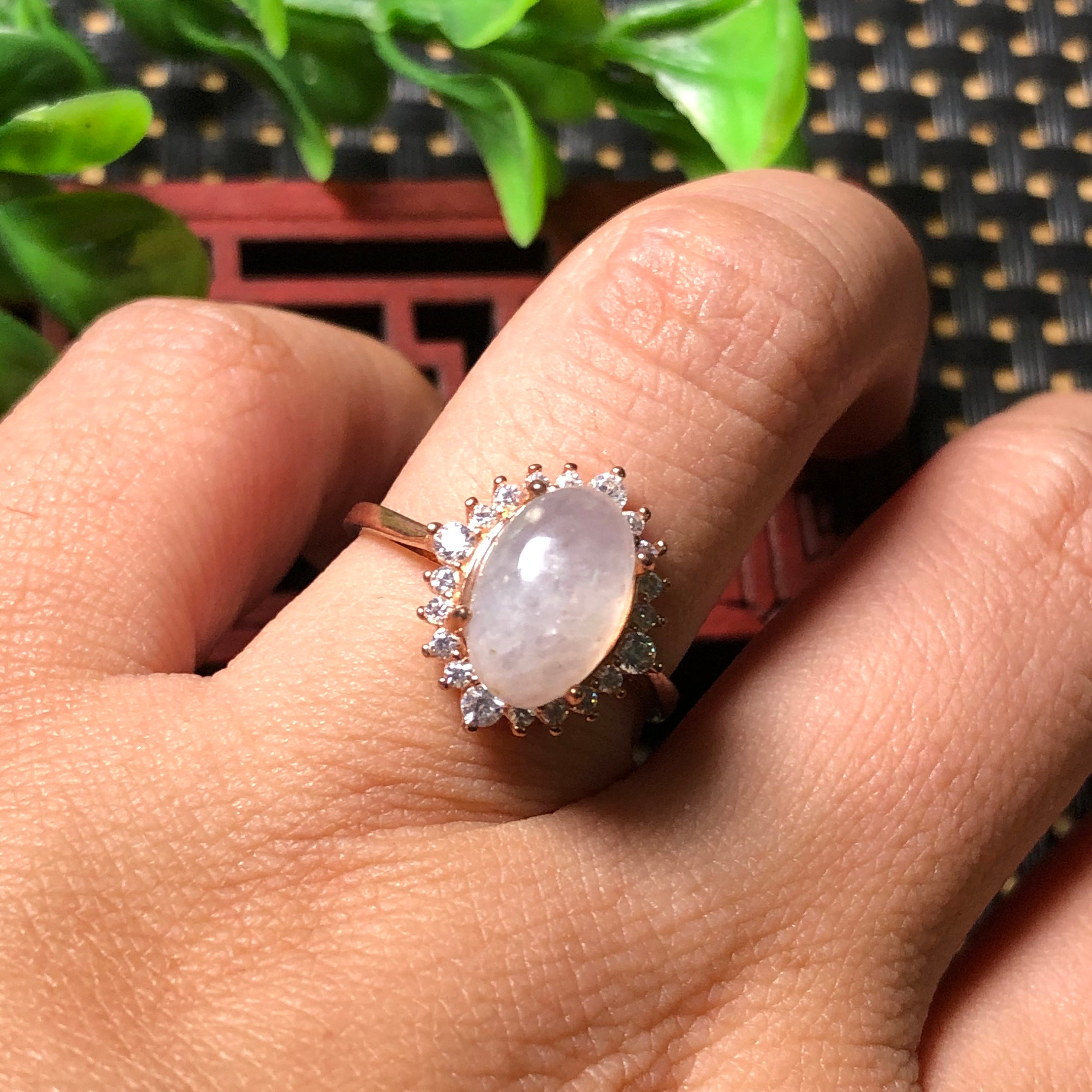 Natural ice white jade jade inlaid s925 silver ring size can | Etsy