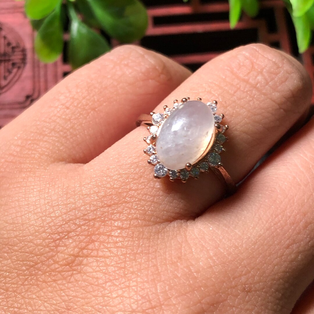 Natural Ice White Jade Jade Inlaid S925 Silver Ring, Size Can Be ...