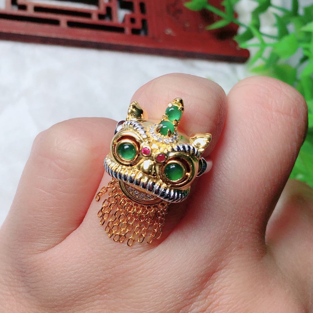 Natural A-quality All-green Jade Inlaid S925 Silver Ring Size Can Be ...