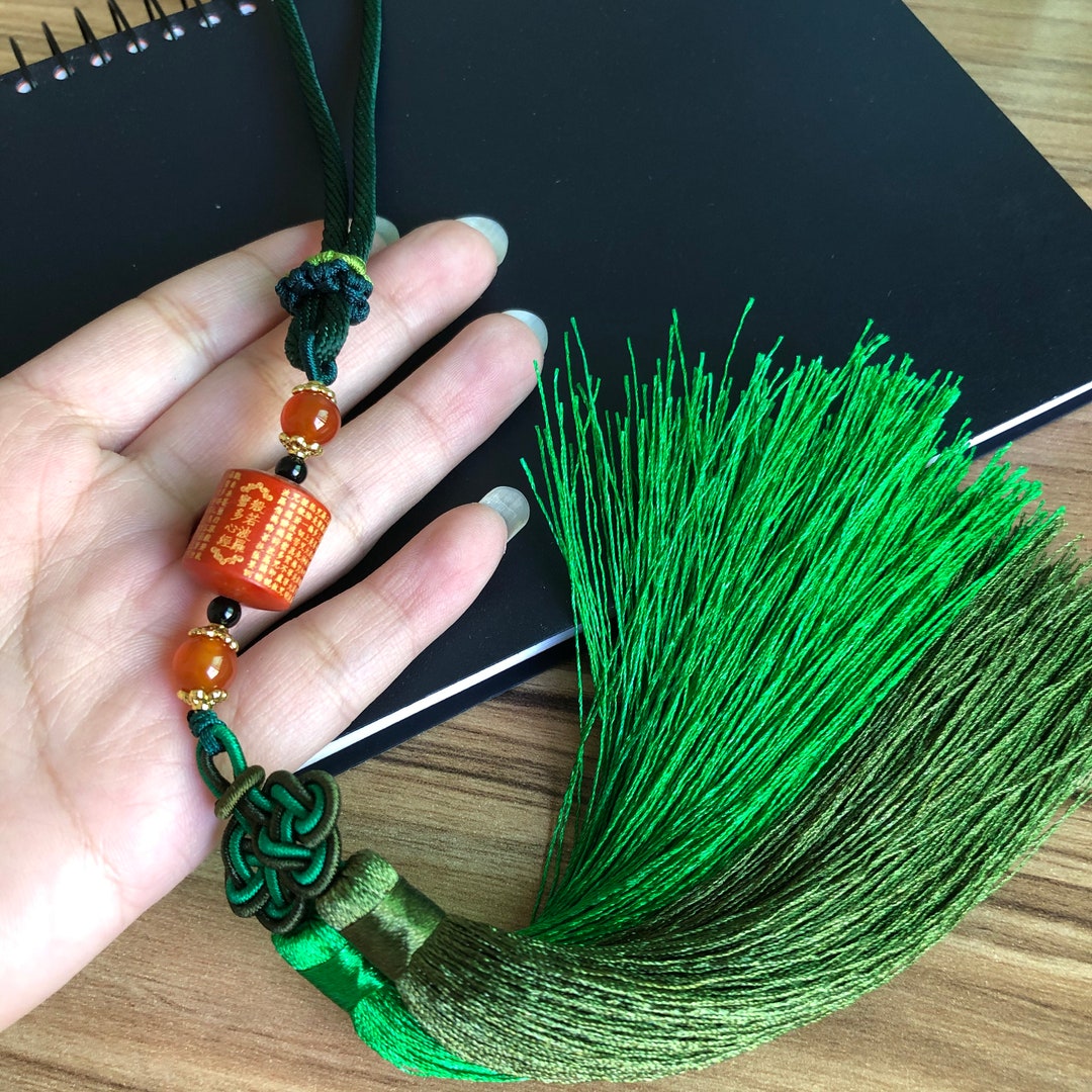 Chinese Knot Red Cinnabar Rune Beads Green Tassel Car Pendant - Etsy