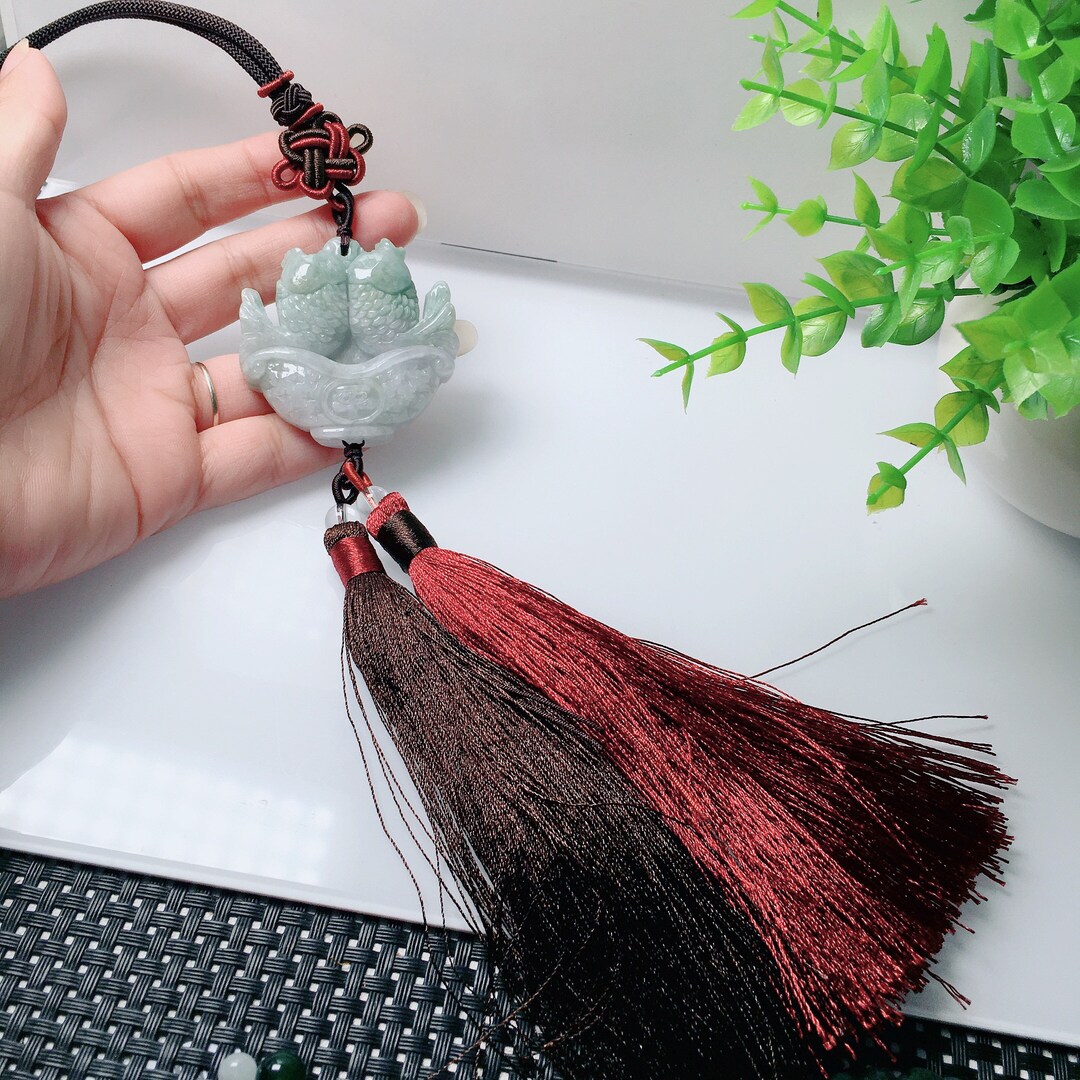 Natural Emerald Hand-woven Two-color Tassel Pisces Car Pendant - Etsy