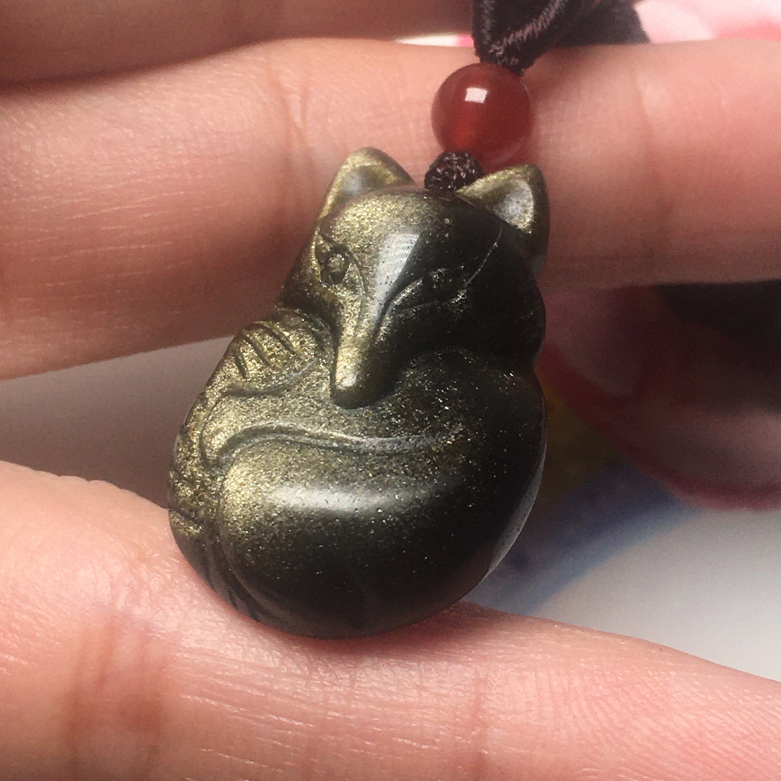 Natural AAA Grade Gold Obsidian Cute fox Amulet | Etsy