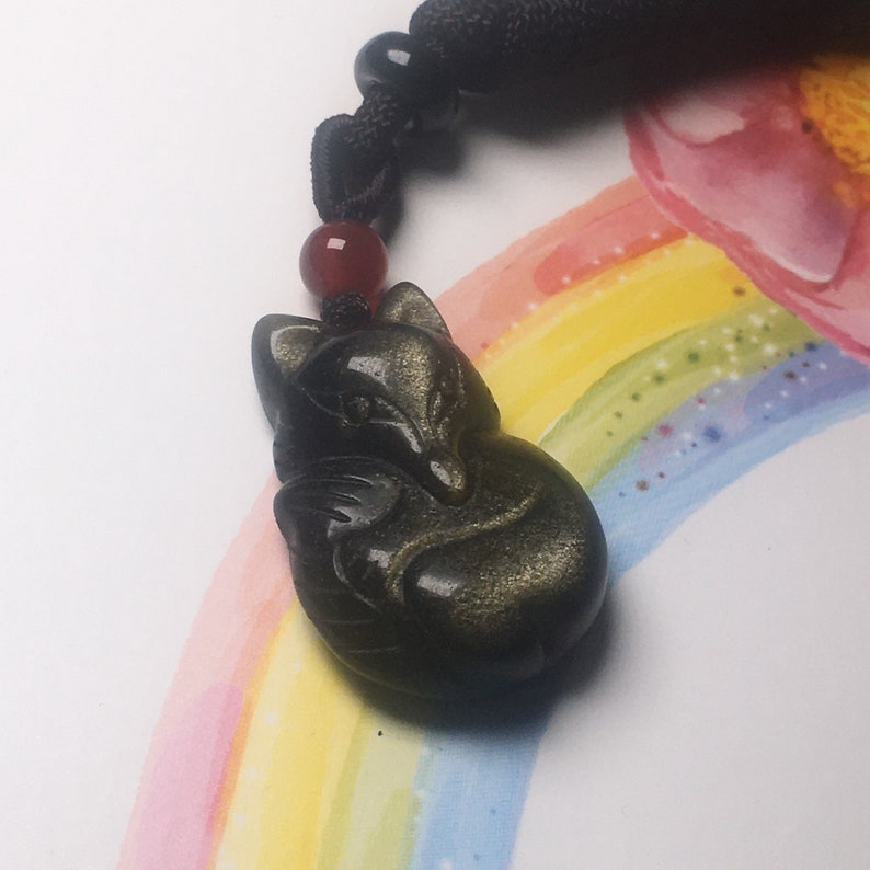 Natural AAA Grade Gold Obsidian Cute fox Amulet | Etsy