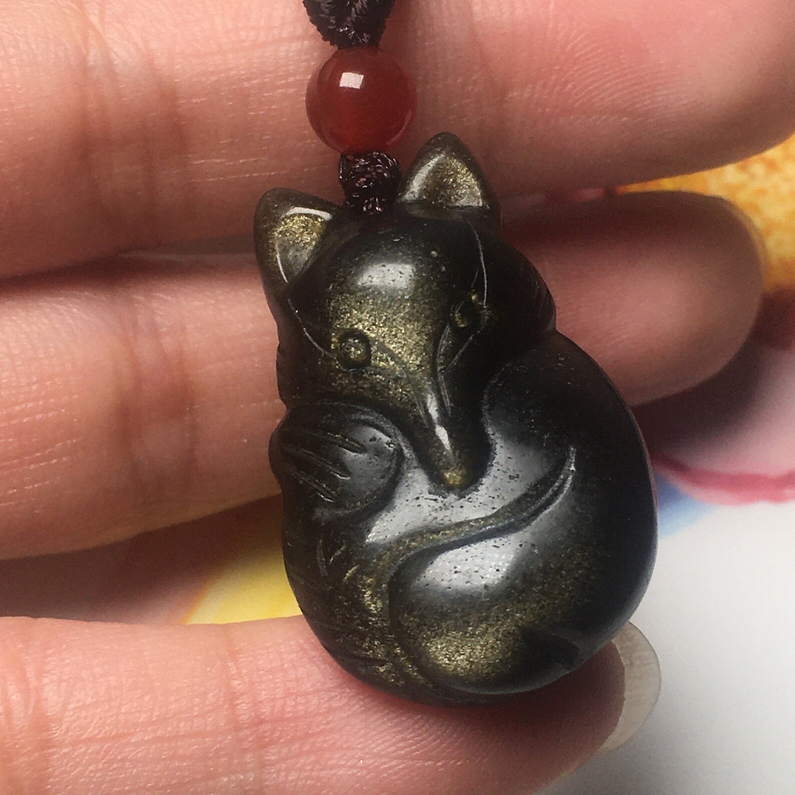 Natural AAA Grade Gold Obsidian Cute fox Amulet | Etsy