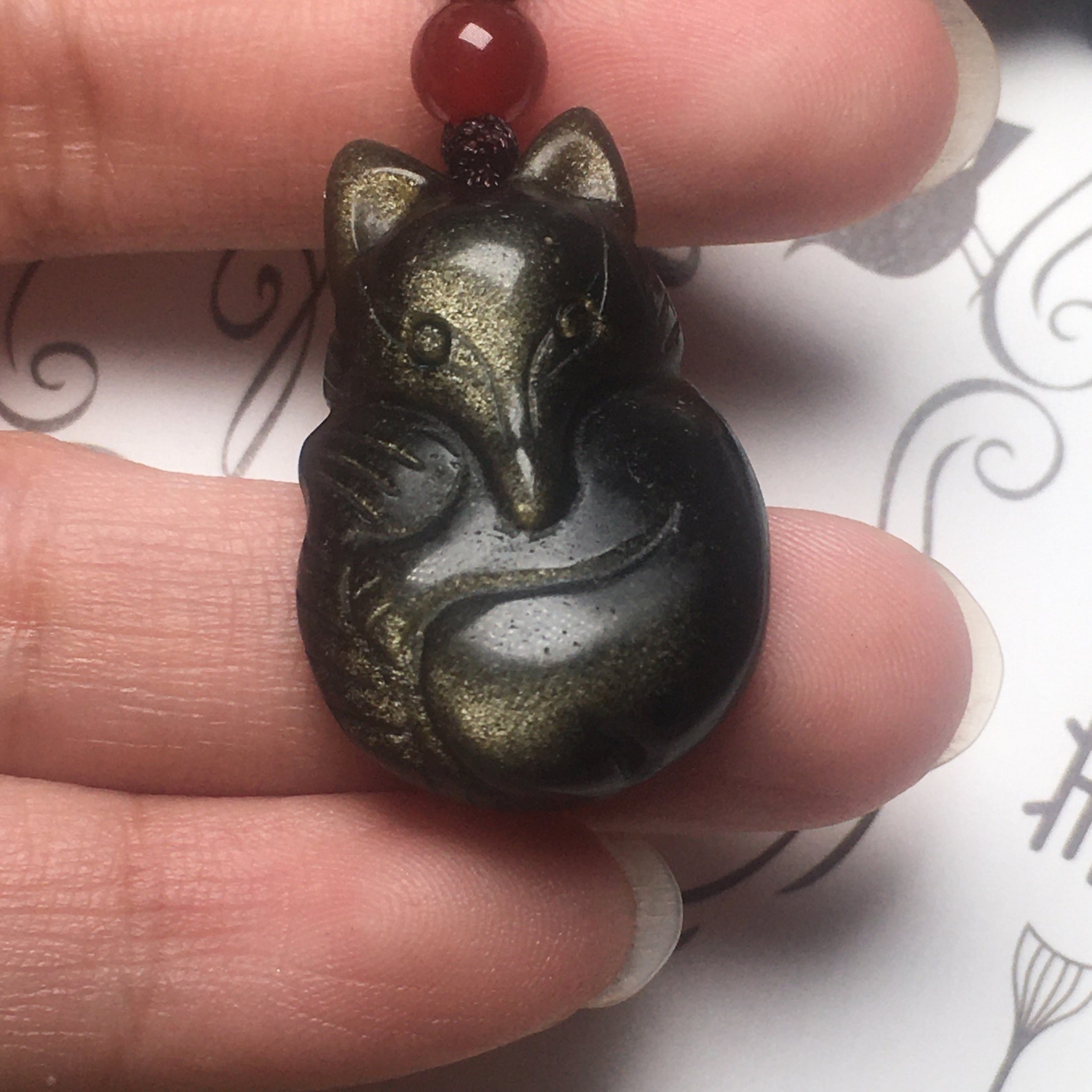 Natural AAA Grade Gold Obsidian Cute fox Amulet | Etsy