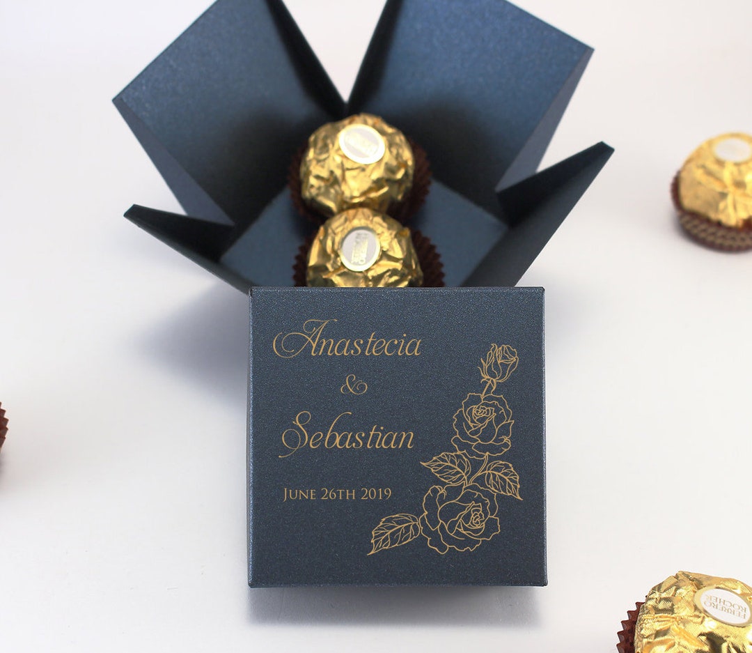 50 Navy Blue Favor Boxes for Guests - Personalized, Couple Names ...