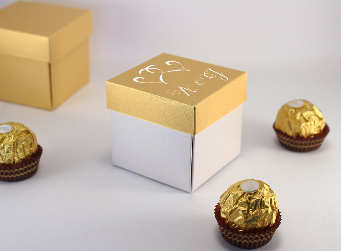 50 Gold Gift Boxes With Lids Custom Monogram Hearts Logo - Etsy