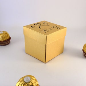 50 Gold Gift Boxes With Lids, Custom Monogram Hearts Logo Print, Small ...