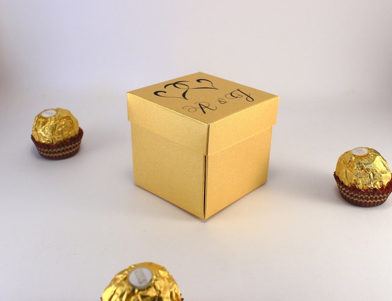 50 Gold Gift Boxes With Lids Custom Monogram Hearts Logo - Etsy