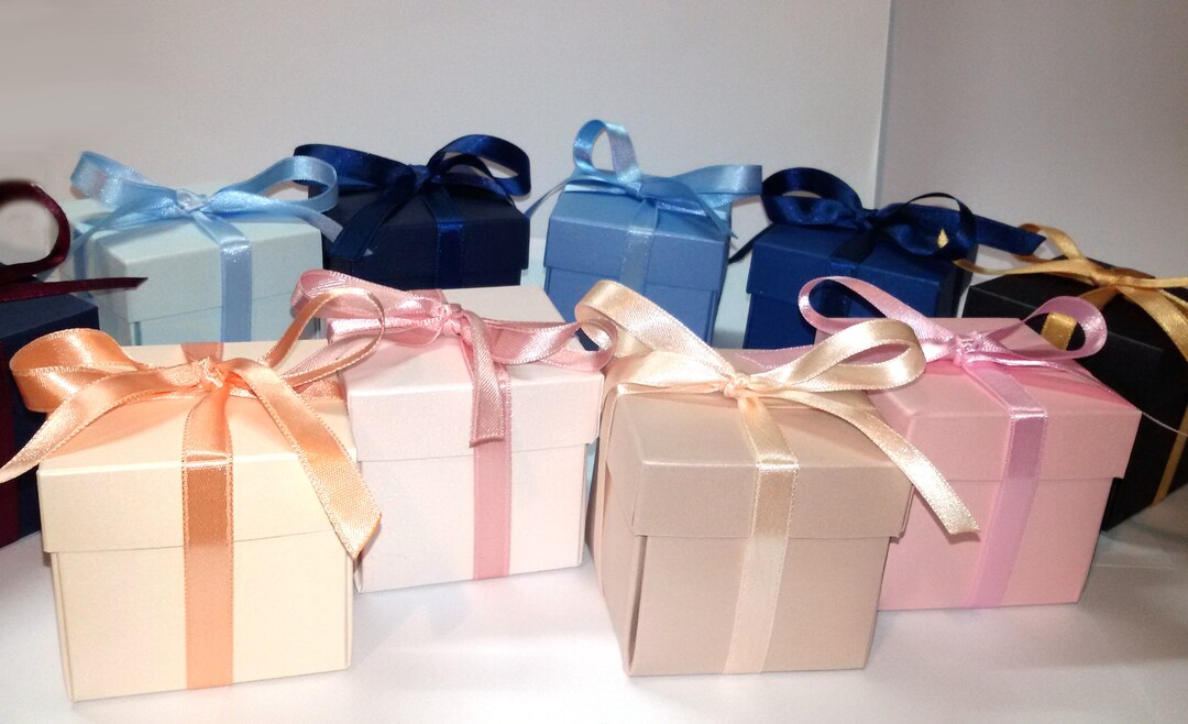 12 Wedding Favor Boxes With Ribbon - Luxury Bridal Shower Party Gift ...
