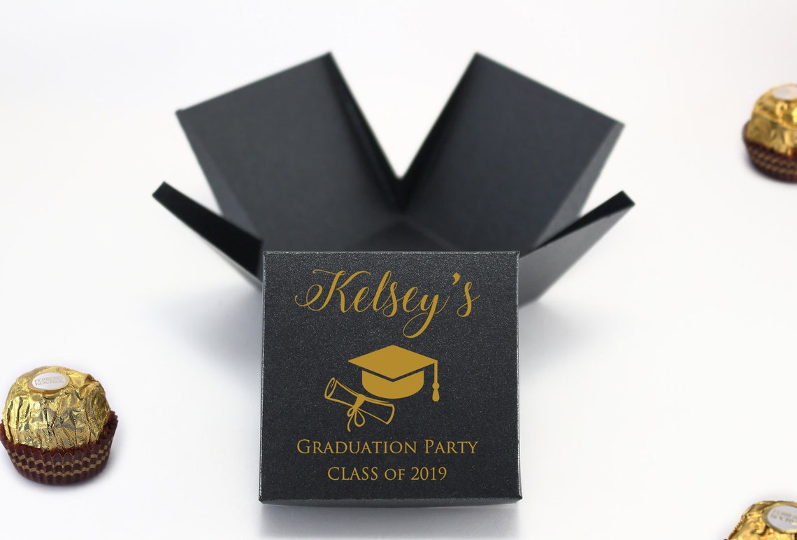 60 Graduation Favor Boxes Personalized BLACK Gift Boxes With - Etsy